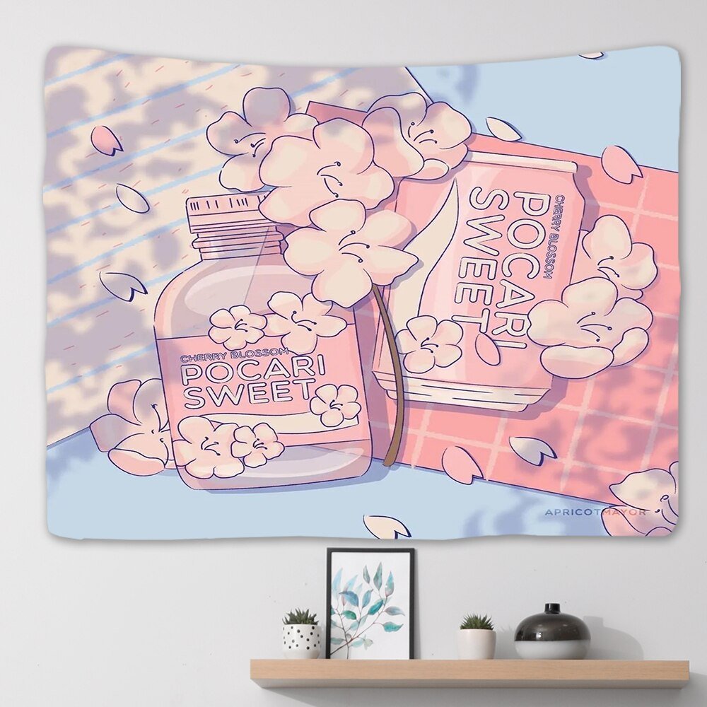 Kawaii Pink Anime Snack Tapestry - Large Wall Hanging for Bedroom, Dor ...