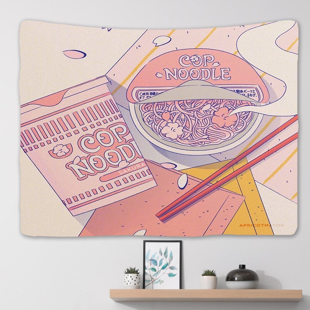 Kawaii Pink Anime Snack Tapestry - Large Wall Hanging for Bedroom, Dor ...