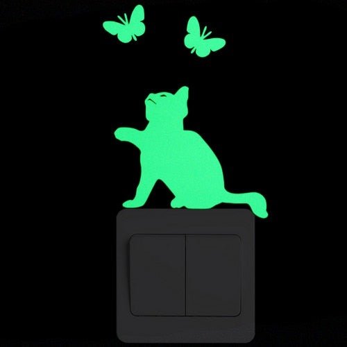 Luminous Cartoon Switch Sticker Collection – Glow-in-the-Dark Cat, Fai ...