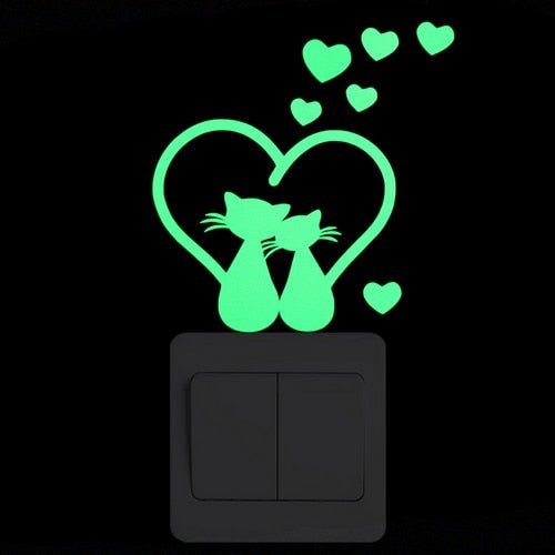 Luminous Cartoon Switch Sticker Collection – Glow-in-the-Dark Cat, Fai ...
