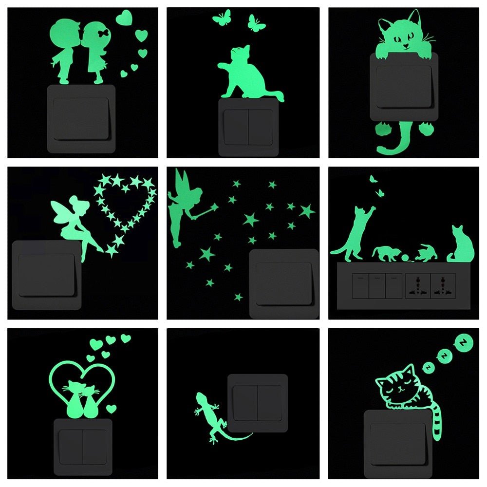 Luminous Cartoon Switch Sticker Collection – Glow-in-the-Dark Cat, Fai ...